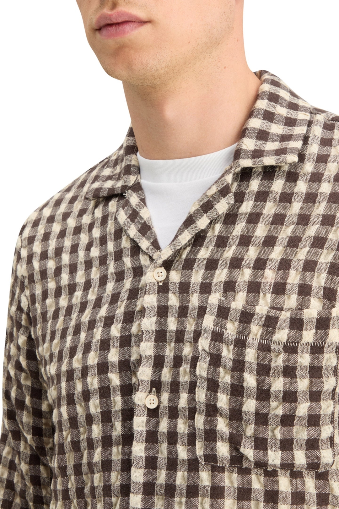 SEERSUCKER WOOL BLEND CHECK SHIRT BROWN CHECK | Online Outlet | Otrium