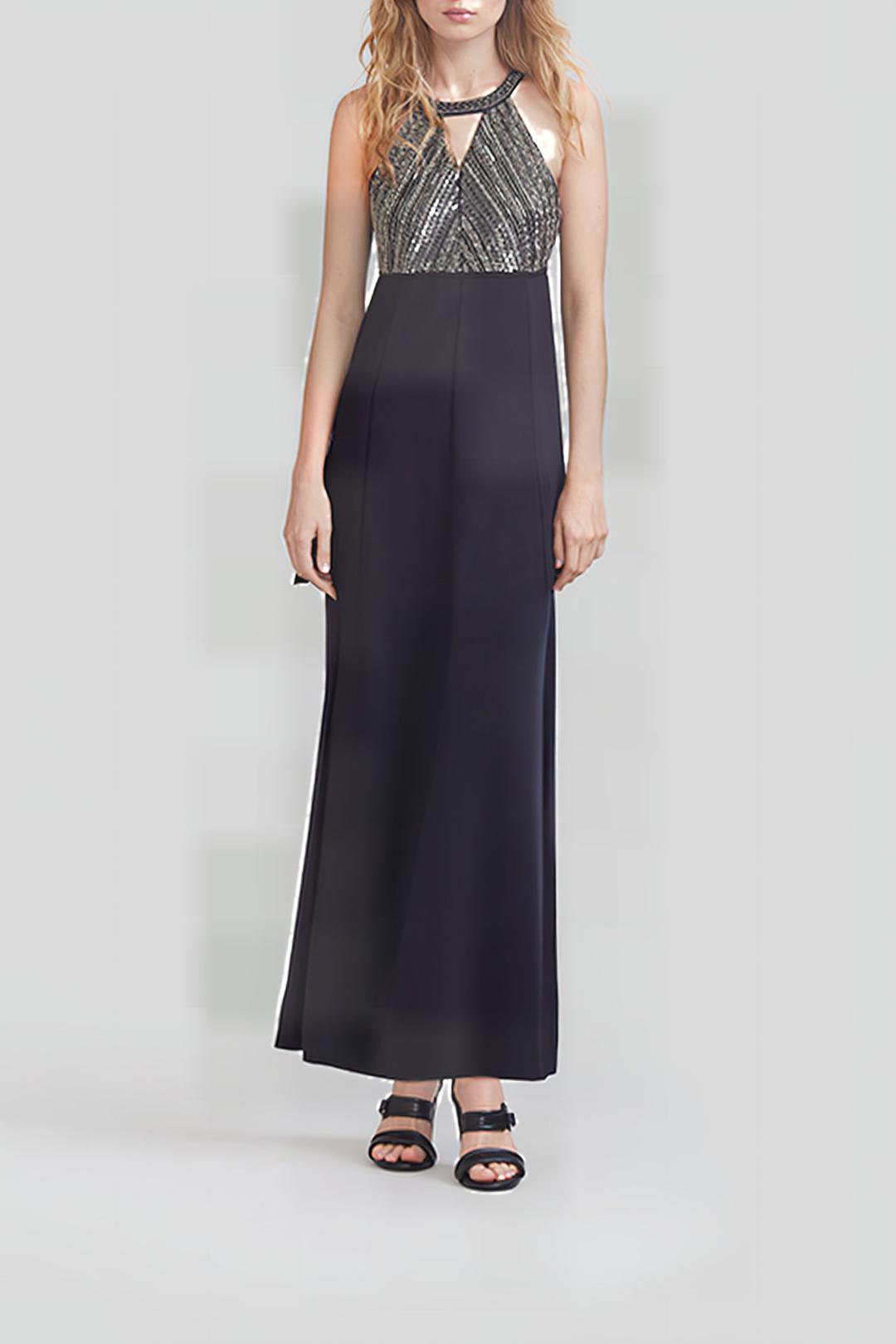 BLACK LONG DRESS, METALLIC BEAD-EMBROIDERED DICKEY | Online Outlet | Otrium